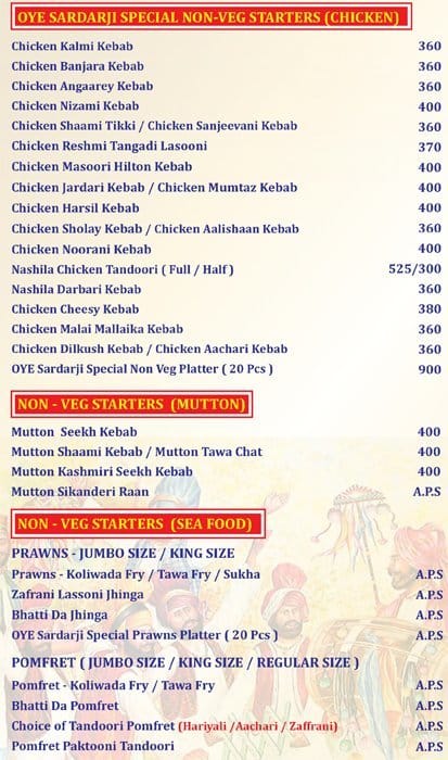 Menu at Sanaya Dhaba, Mumbai, NH 48