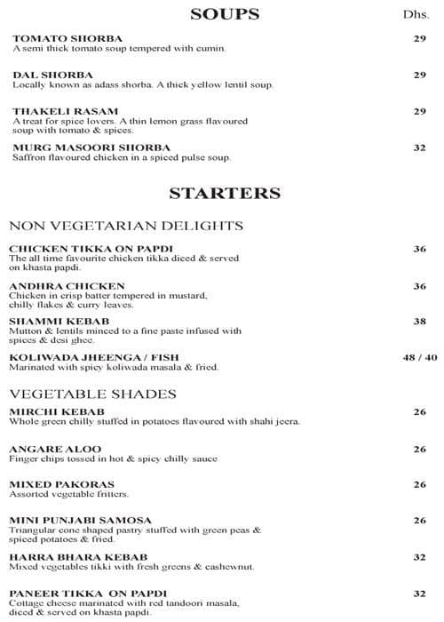 Menu at Masala Craft restaurant, Dubai