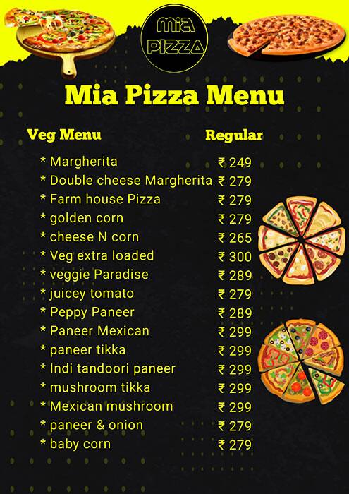 Menu of Mia Pizza, Lawspet, Puducherry