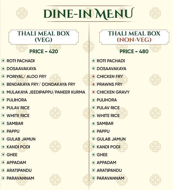 Menu of Thali Cloud, Kukatpally, Hyderabad