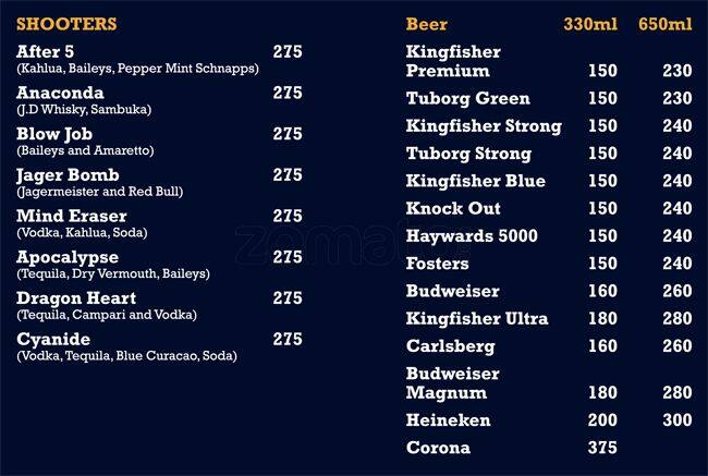 Menu at jive, Bengaluru, 68/1