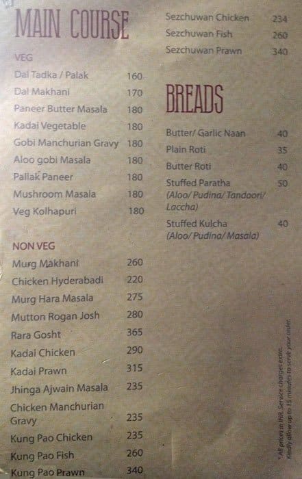 Menu at jive, Bengaluru, 68/1