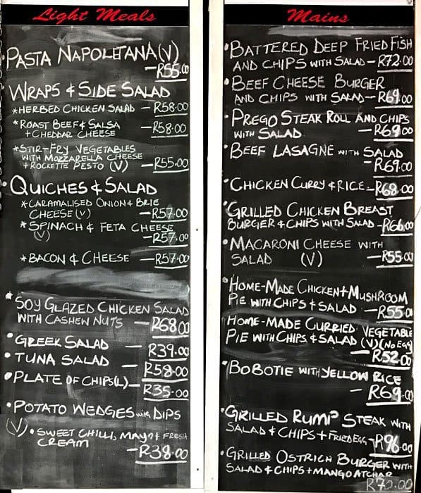 Menu at Truth Cafe, Johannesburg South