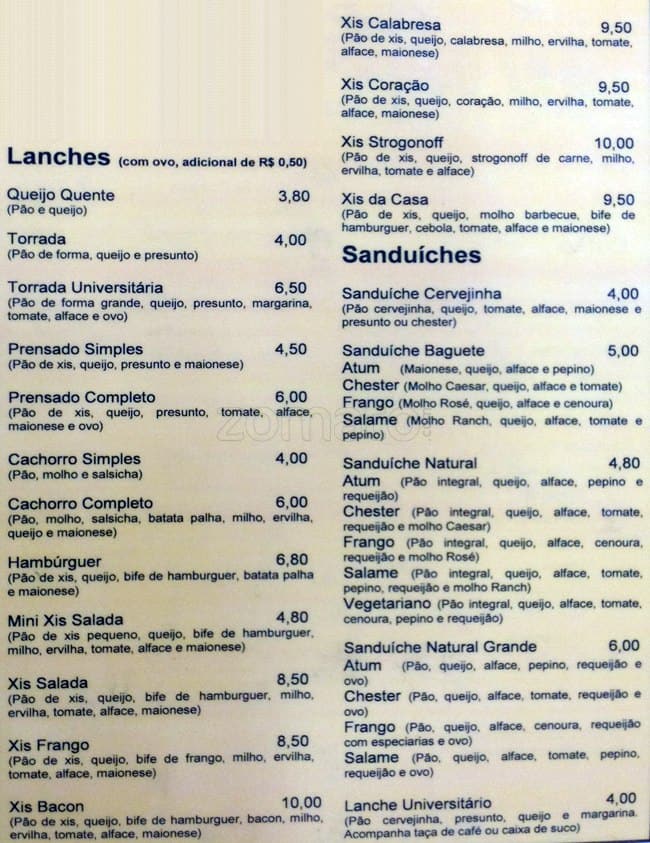 Menu em Bar 03, Porto Alegre