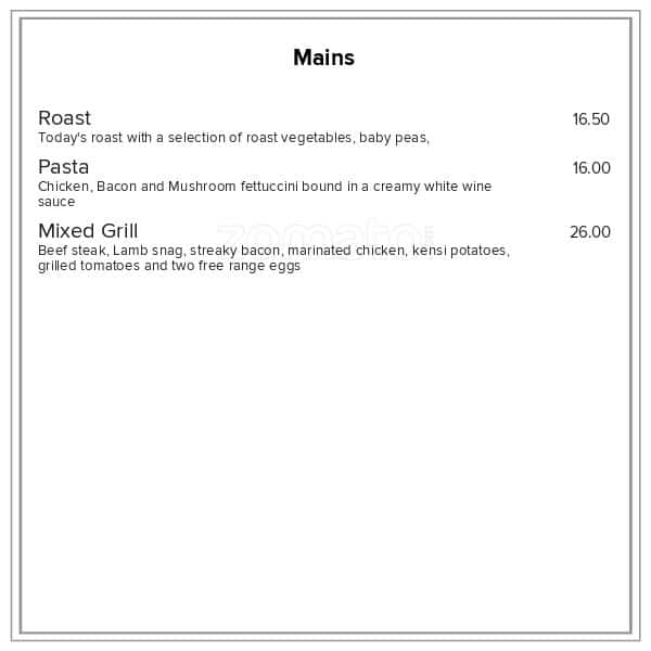 Menu at The Kensington Sports Bar & Tavern, Dunedin