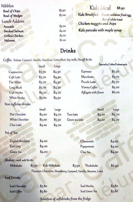 Menu at Café Lélunar cafe, Blacktown