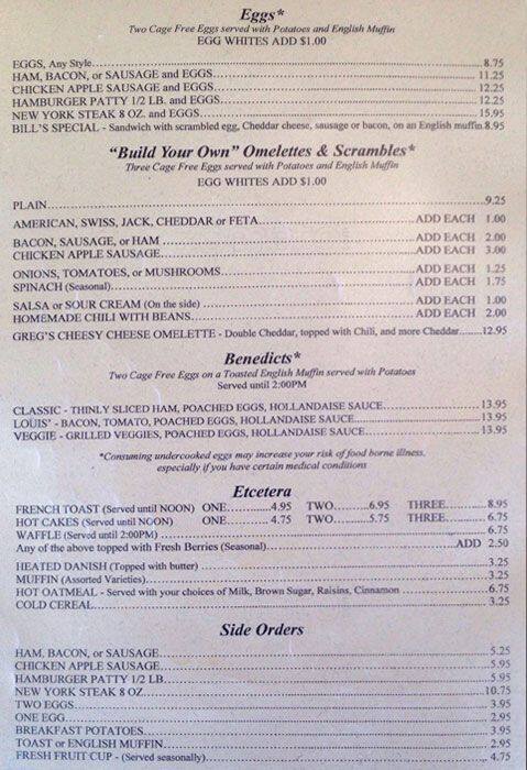 Menu at Louis' restaurant, San Francisco