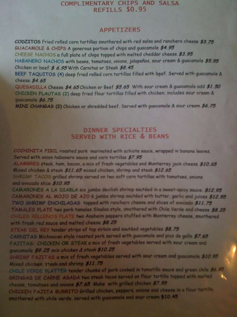Menu at El Habanero restaurant, Magna