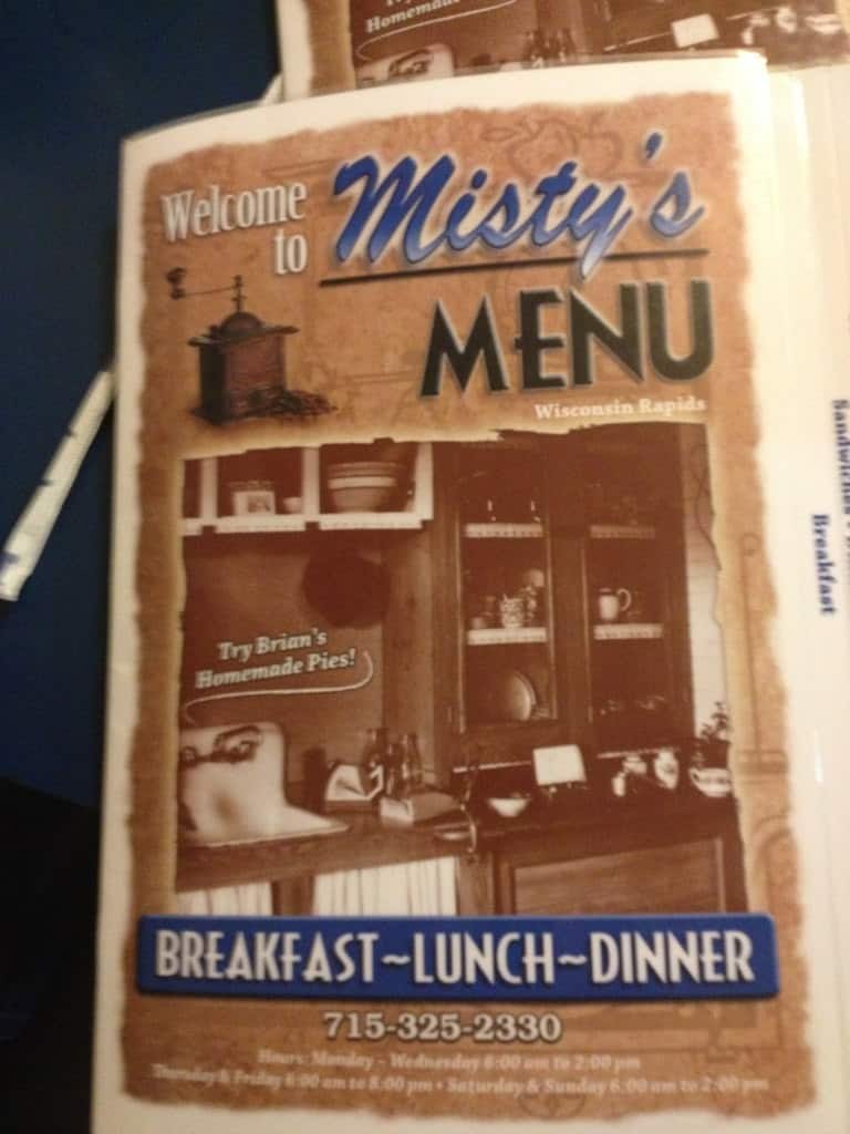 Menu at Misty's Menu restaurant, Wisconsin Rapids