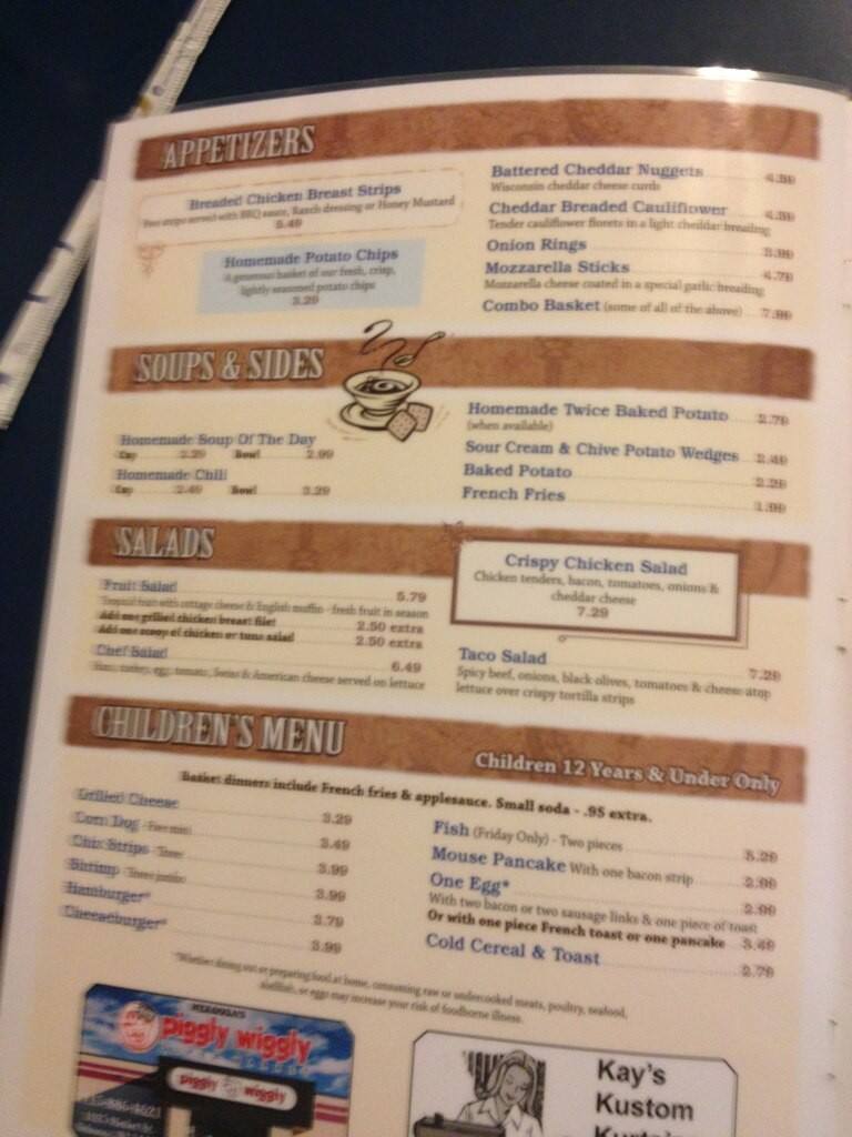Menu at Pancakes & Burgers restaurant, Wisconsin Rapids