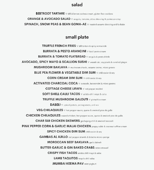 Menu of Skai, Park Circus Area, Kolkata