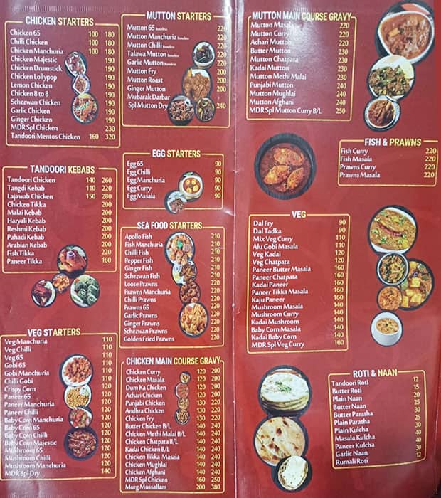 Menu at Mubarak Darbar Restaurant, Hyderabad
