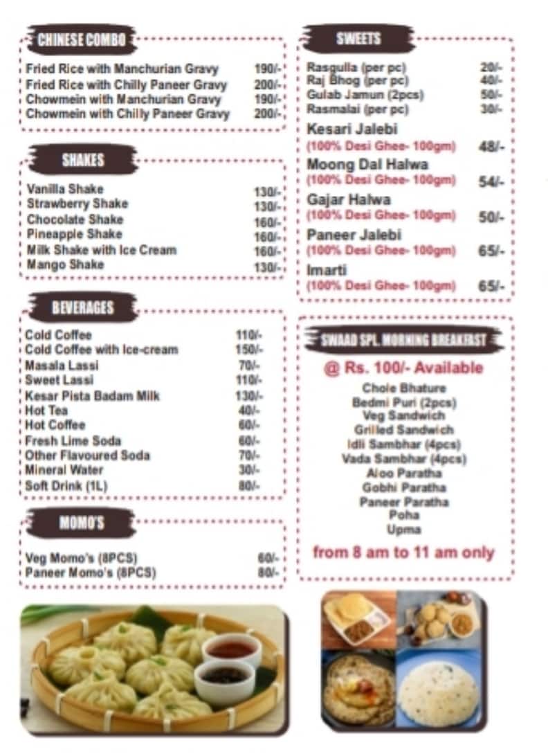 Menu of Swaad Sweets And Savouries, Sector 63, Noida
