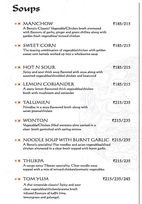 Menu of Berco's, Piplod, Surat