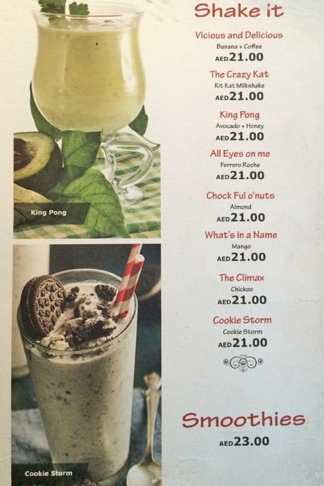 Menu at Cha Cha Chai Cafe, Dubai