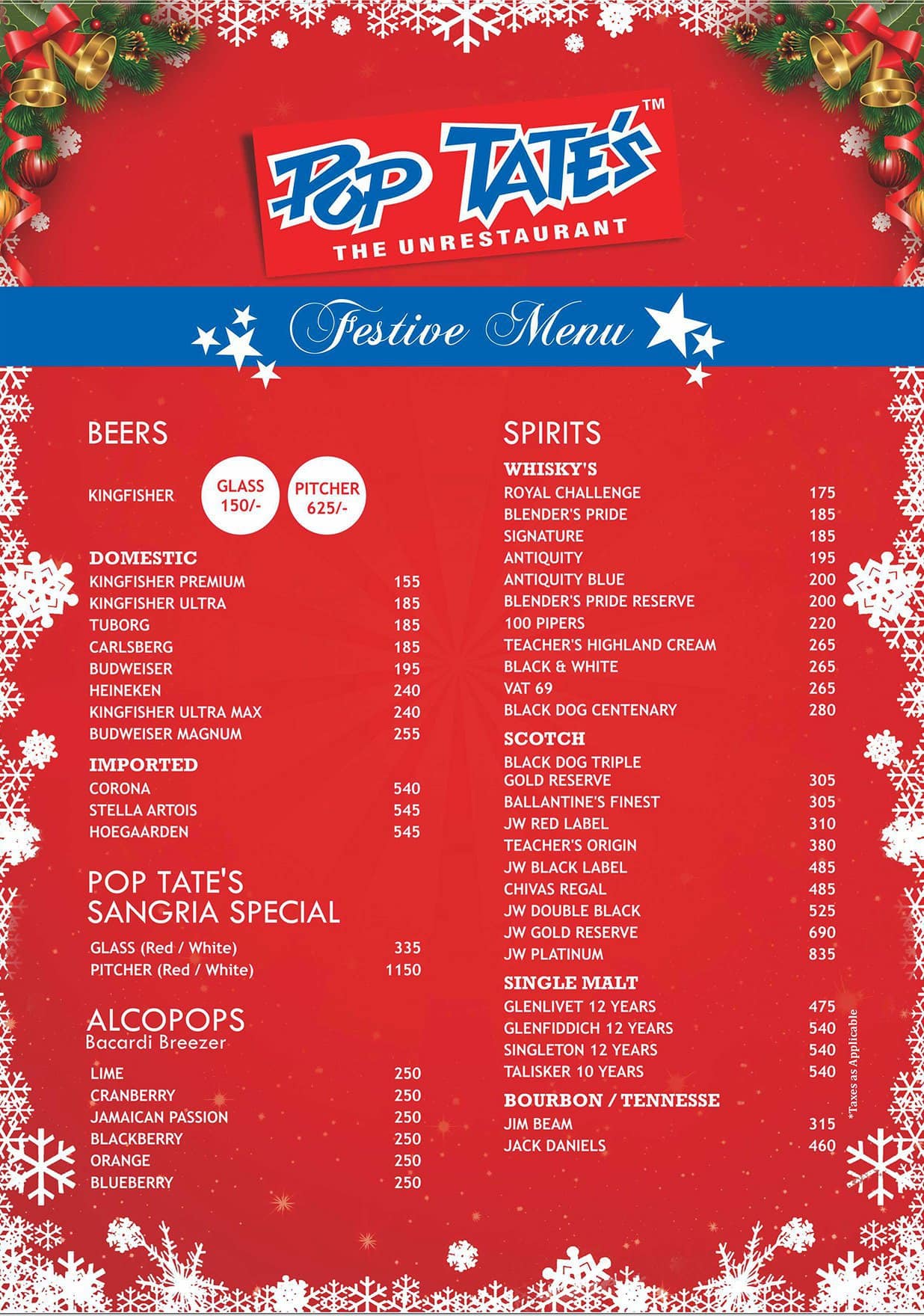 Pop Tate's, Andheri Lokhandwala, Andheri West Menu