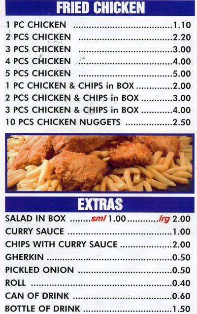 Menu at Mr Chippy restaurant, London, 353 High Rd Leytonstone