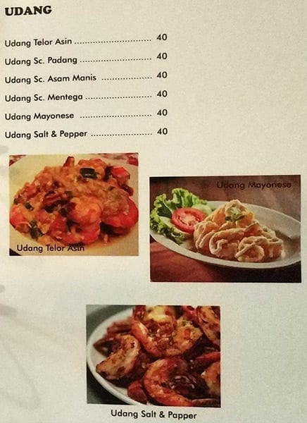 Menu at Pendopo Kemang restaurant, Jakarta