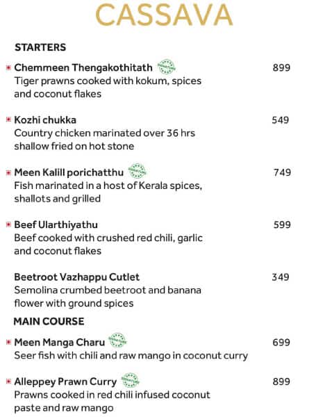 Menu at Cassava, Kochi, 34/1111