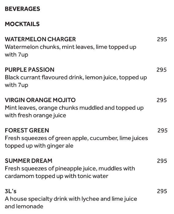 Menu at Cassava, Kochi, 34/1111