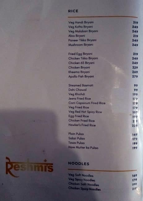 Menu at Reshmi's Classic Restaurant, Secunderabad, No.1