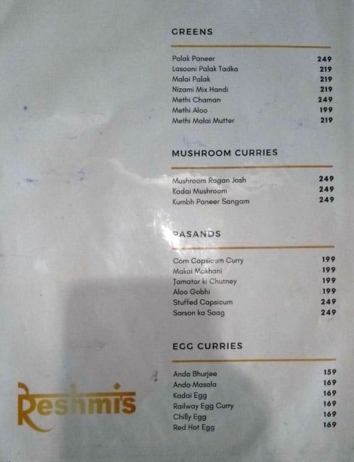 Menu at Reshmi's Classic Restaurant, Secunderabad, No.1