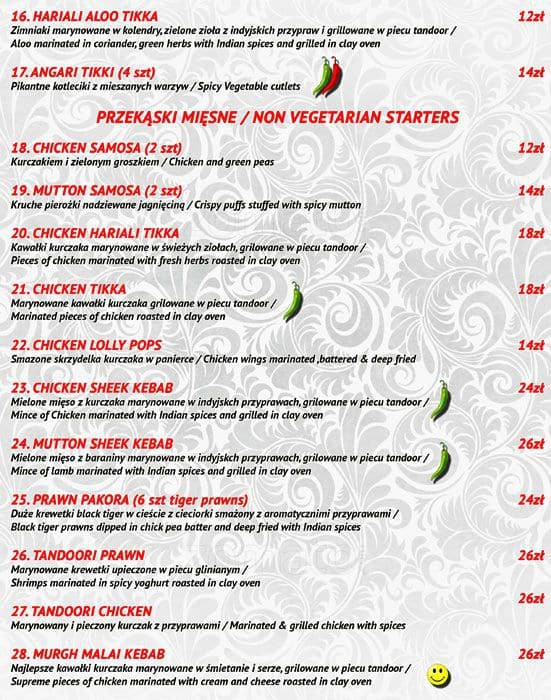Menu at Masala Magic restaurant, Warsaw