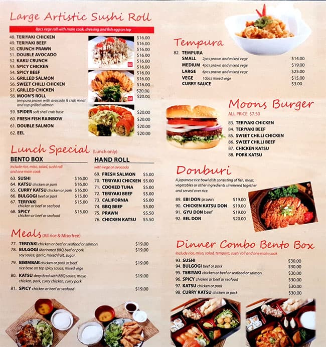 Menu At Moons Sushi Dulwich Hill Shop 9