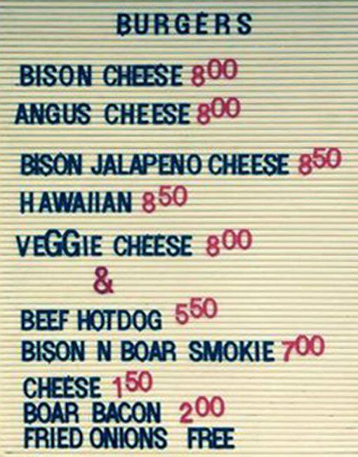Menu au The Burger Bus, Vancouver