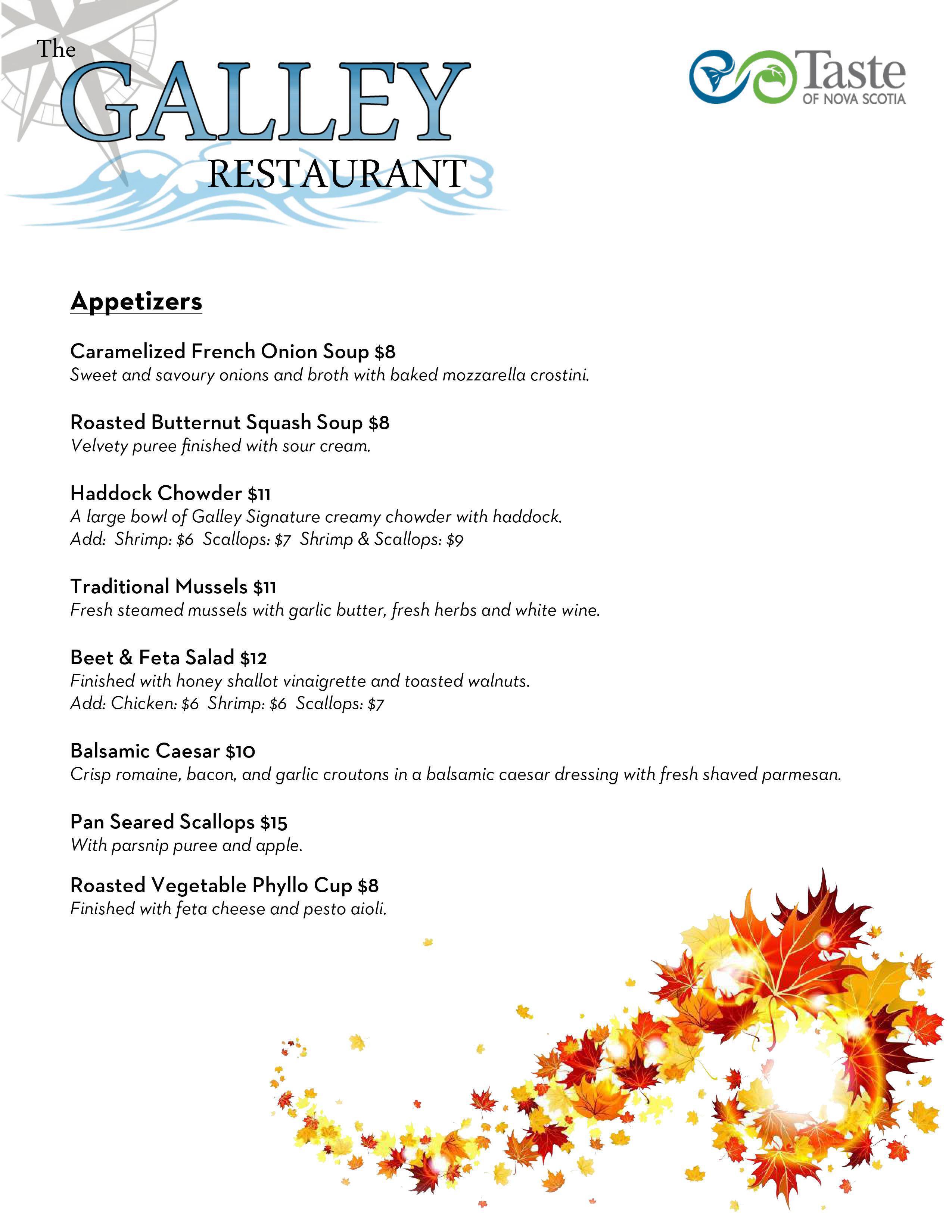 Menu at Galley Restaurant, Chester Basin
