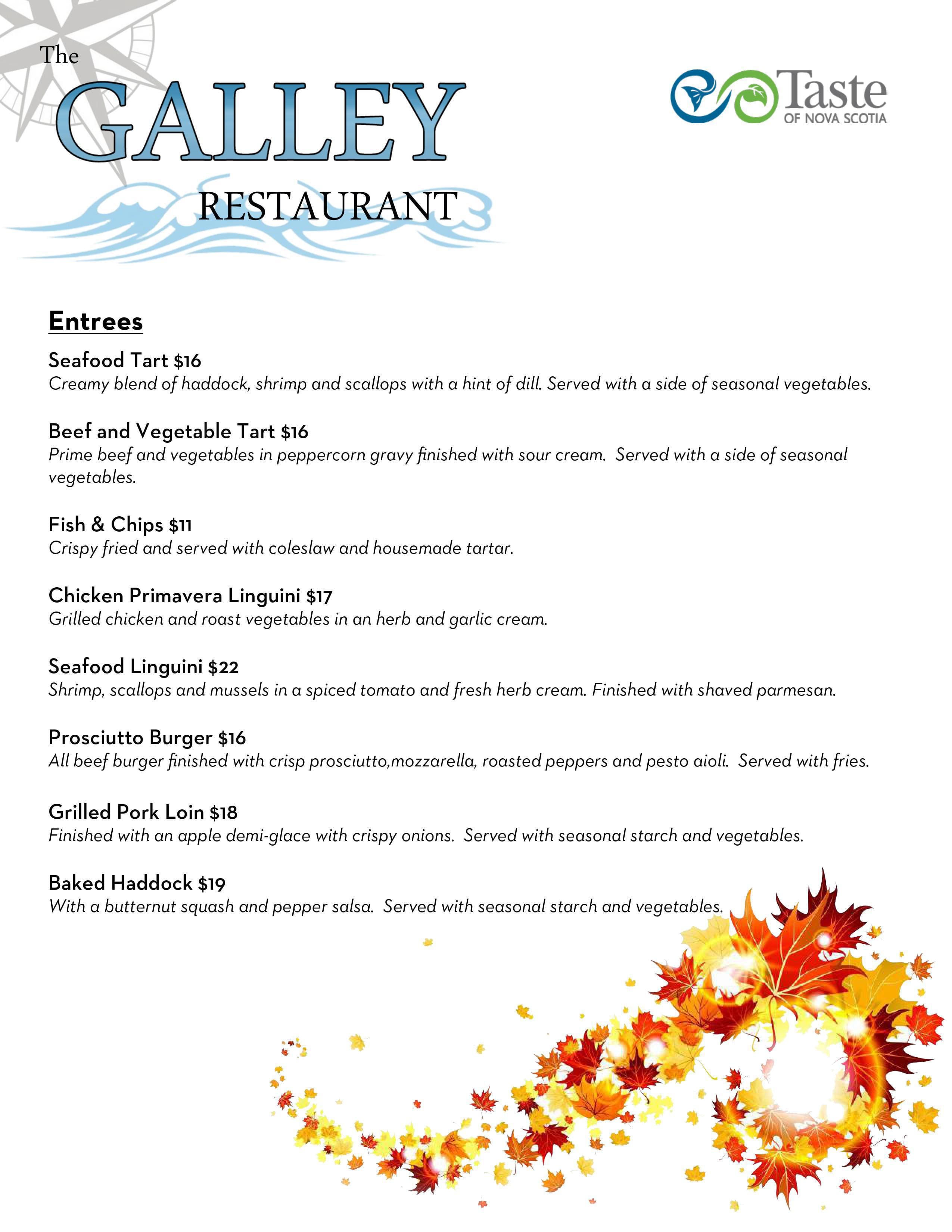 Menu at Galley Restaurant, Chester Basin