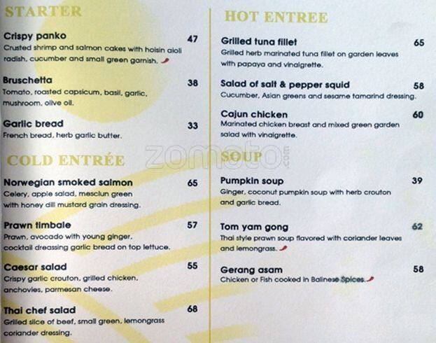 Menu at Bamboo Cafe, Kuta Selatan