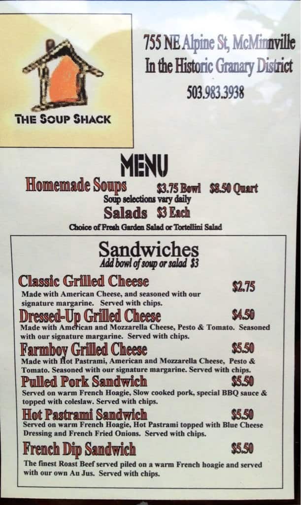 The Soup Shack Menu, Menu for The Soup Shack, McMinnville, McMinnville ...