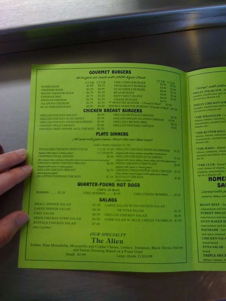 Menu at TJ's Burgers & More restaurant, New Braunfels