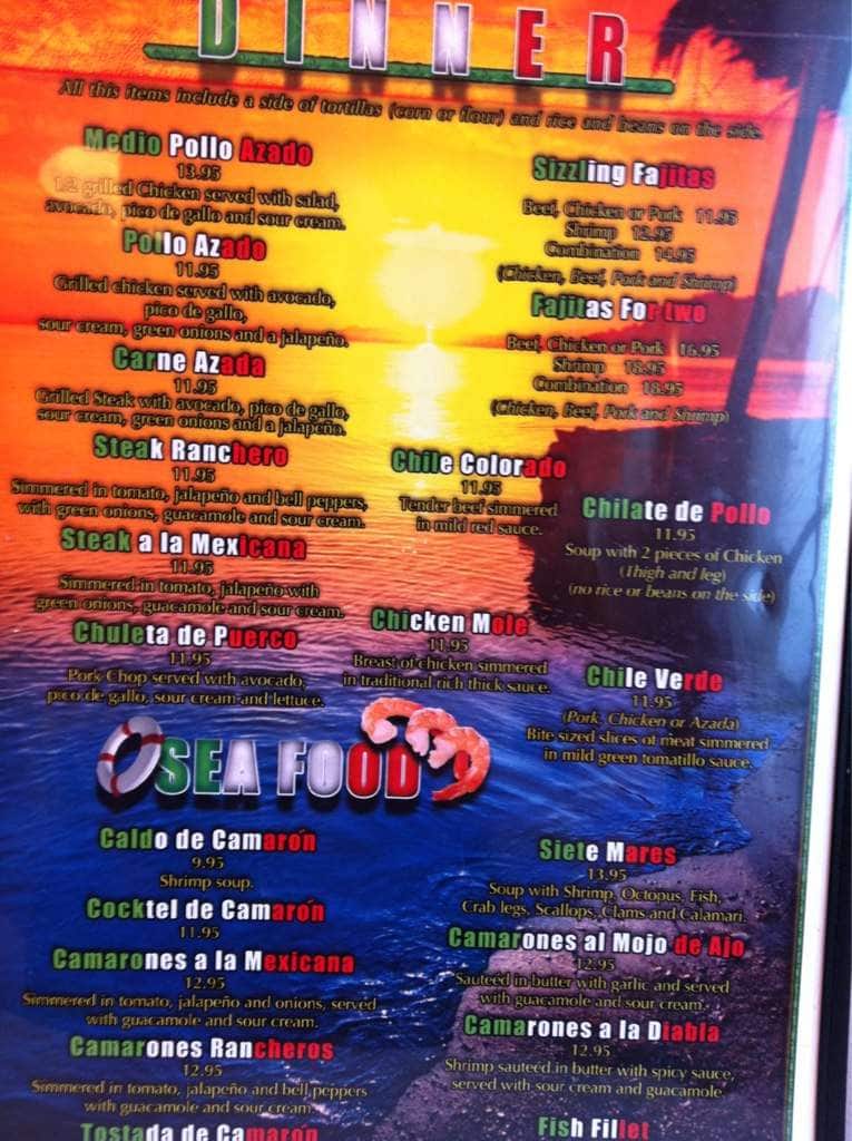 Menu at La Roca restaurant, Lincoln City, US-101