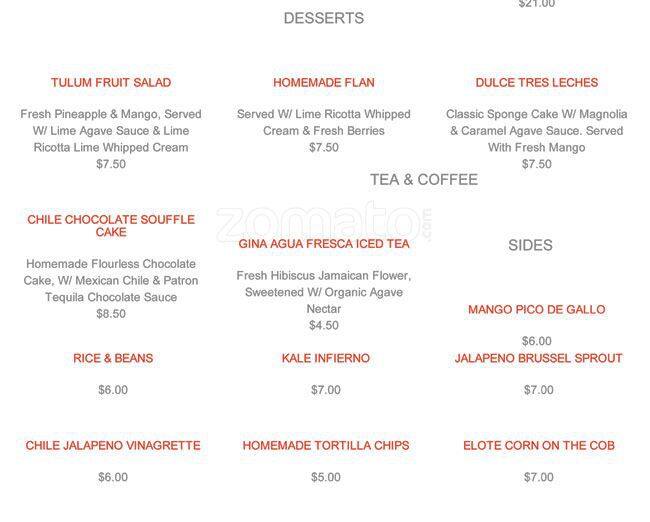 Menu at Gina Mexicana pub & bar, West New York, 145 E 61st St