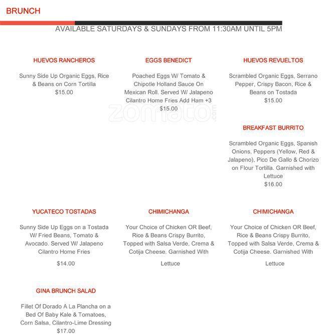 Menu at Gina Mexicana pub & bar, West New York, 145 E 61st St