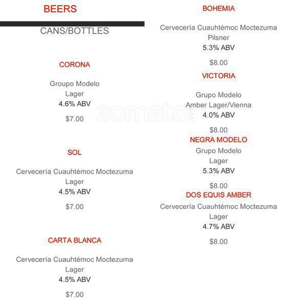 Menu at Gina Mexicana pub & bar, West New York, 145 E 61st St