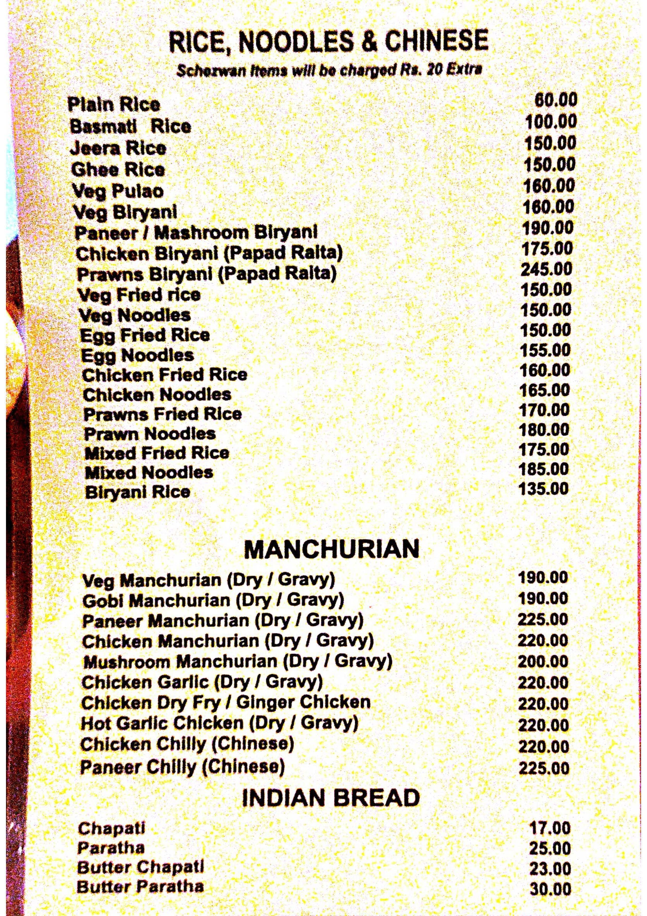 Menu of Vinayak Family Restaurant, Bardez, Goa