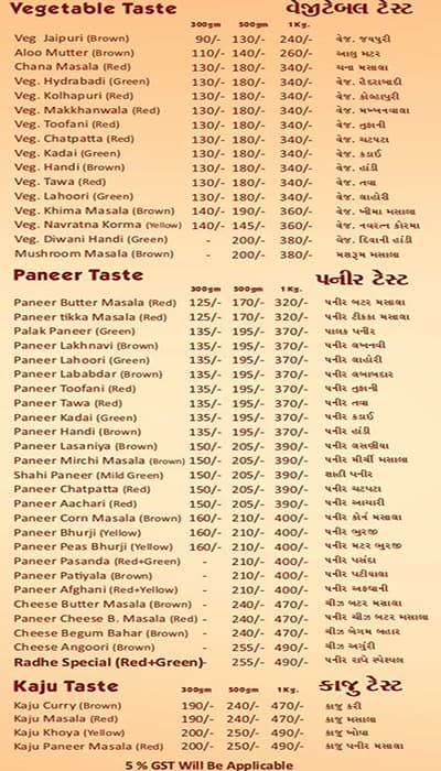 Menu at Radhe Dhokla Restaurant, Surat