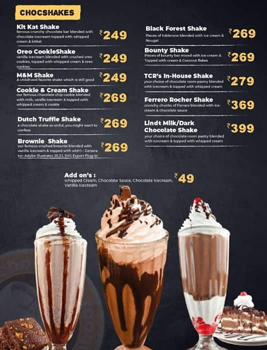 Menu of The Chocolate Room, Pal Gam, Surat