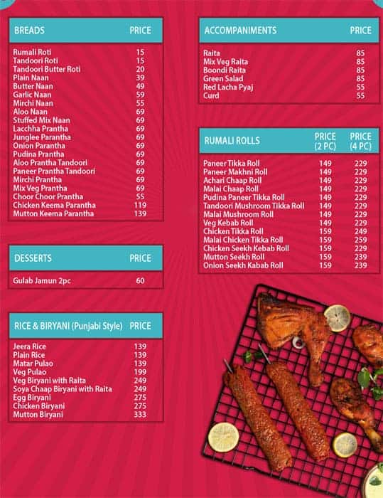 Menu of Khadak Singh Da Dhaba, Crossing Republik, Ghaziabad