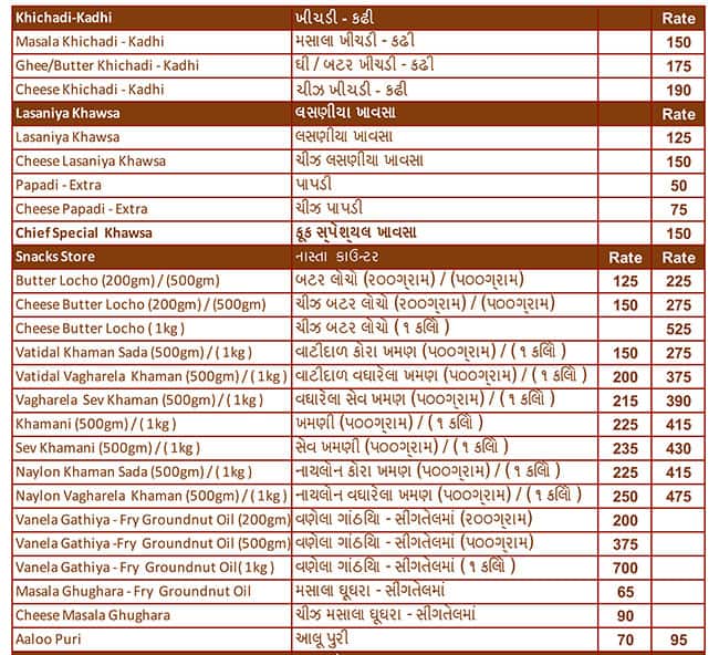 Menu at Food Campus, Surat