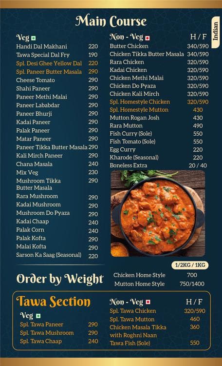 Menu of Tawa Parat, Model Town, Jalandhar