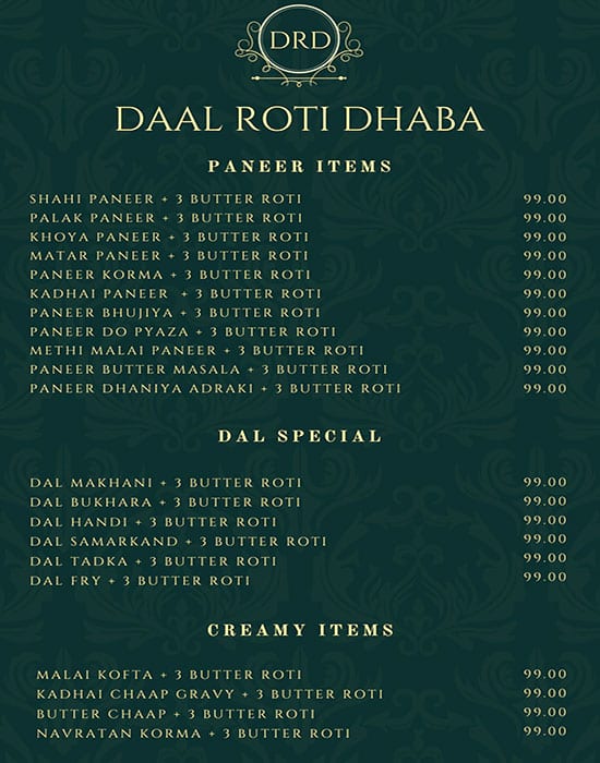 Menu of Dal Roti Dhaba, Indirapuram, Ghaziabad