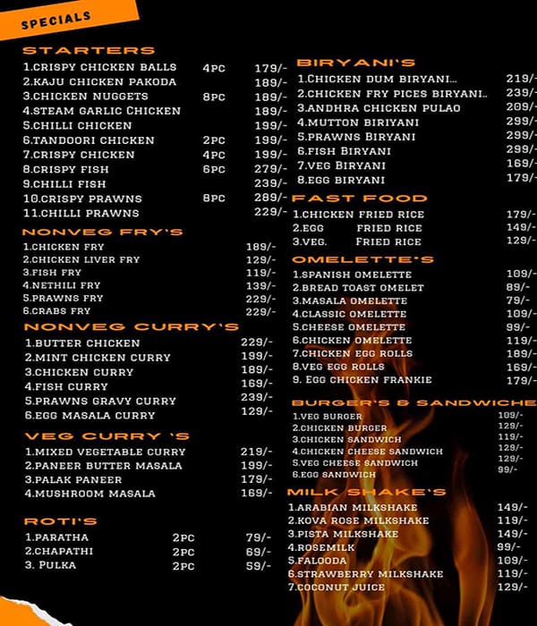 Menu of Spicy 9, Madhapur, Hyderabad