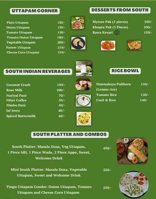 Menu of Shri Dakshinam, Vijay Nagar, Indore
