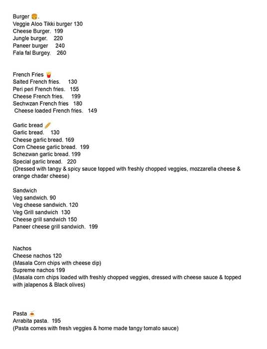 Menu of Hangover Cafe, Vesu, Surat