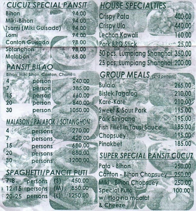 Manoy and Cucuz Panciteria Menu - Zomato Philippines