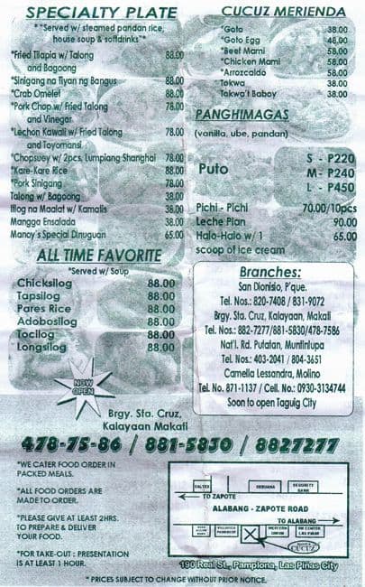 Menu at Manoy and Cucuz Panciteria restaurant, Las Pinas, FX2H+6V2